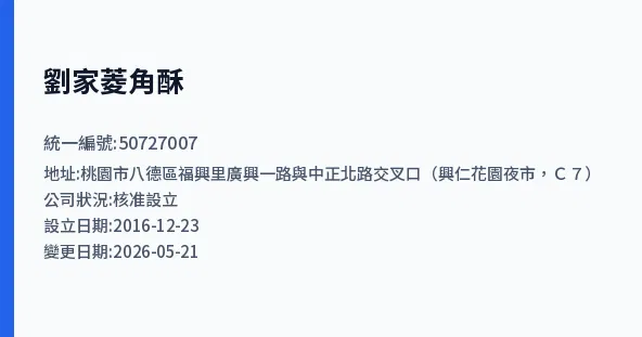 劉家菱角酥的照片-統編 50727007(桃園市) 公司登記資料與營業項目詳細圖表