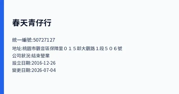 春天青仔行的照片-統編 50727127(桃園市) 公司登記資料與營業項目詳細圖表