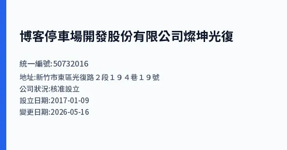 博客停車場開發股份有限公司燦坤光復的照片-統編 50732016(新竹市) 公司登記資料與營業項目詳細圖表
