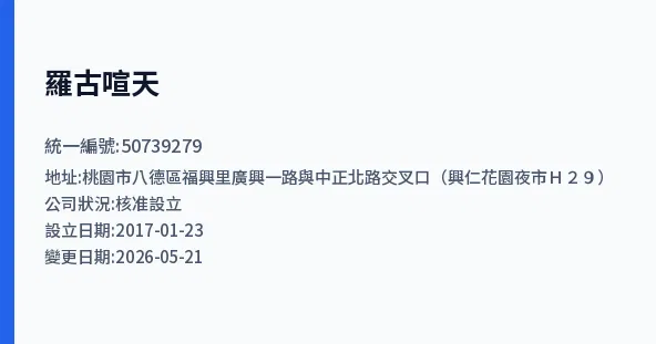 羅古喧天的照片-統編 50739279(桃園市) 公司登記資料與營業項目詳細圖表