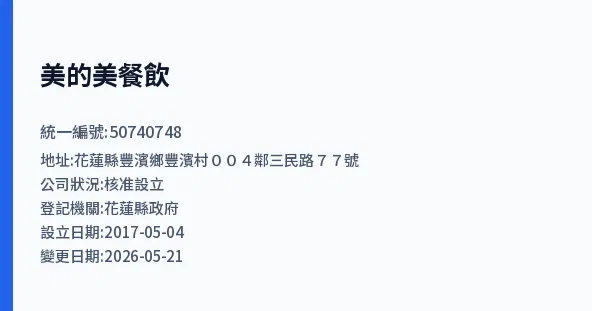 美的美餐飲的照片-統編 50740748(花蓮縣) 公司登記資料與營業項目詳細圖表