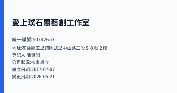 愛上璞石閣藝創工作室的照片-統編 50742653(花蓮縣) 公司登記資料與營業項目詳細圖表