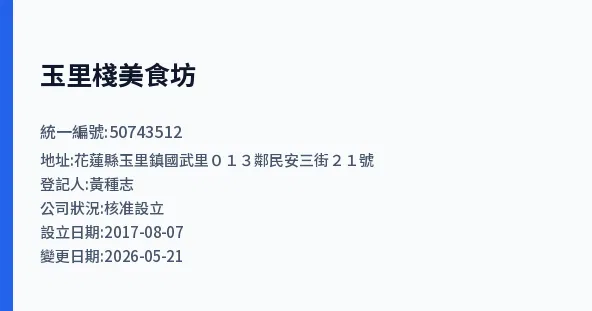 玉里棧美食坊的照片-統編 50743512(花蓮縣) 公司登記資料與營業項目詳細圖表
