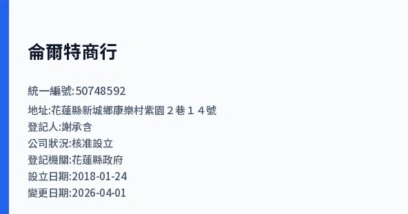 侖爾特商行的照片-統編 50748592(花蓮縣) 公司登記資料與營業項目詳細圖表