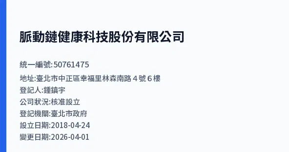 脈動鏈健康科技股份有限公司的照片-統編 50761475(臺北市) 公司登記資料與營業項目詳細圖表