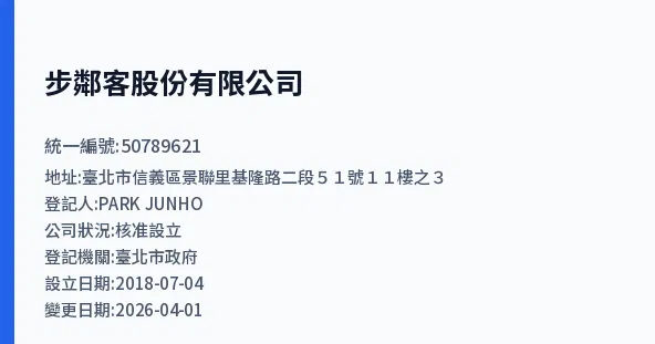 步鄰客股份有限公司的照片-統編 50789621(臺北市) 公司登記資料與營業項目詳細圖表