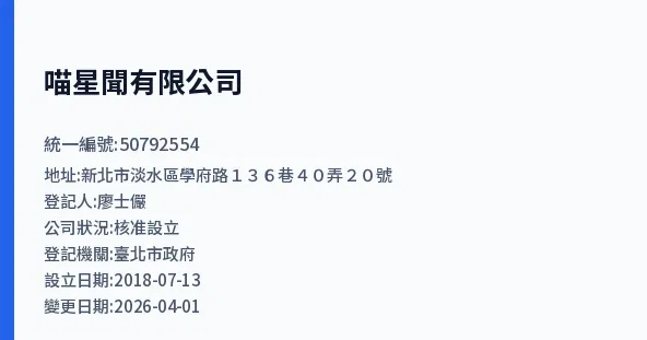 喵星聞有限公司的照片-統編 50792554(新北市) 公司登記資料與營業項目詳細圖表
