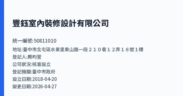 豐鈺室內裝修設計有限公司的照片-統編 50811010(臺中市) 公司登記資料與營業項目詳細圖表
