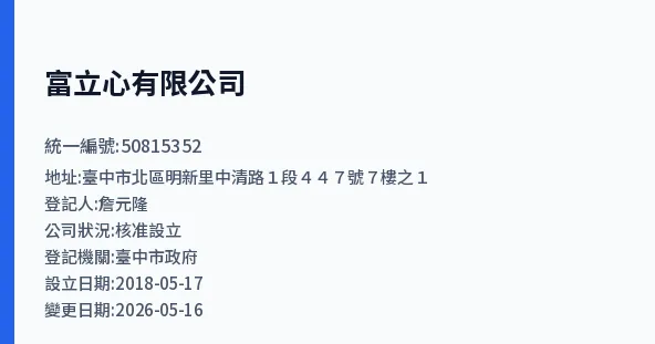 富立心有限公司的照片-統編 50815352(臺中市) 公司登記資料與營業項目詳細圖表