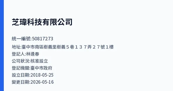 芝瑋科技有限公司的照片-統編 50817273(臺中市) 公司登記資料與營業項目詳細圖表