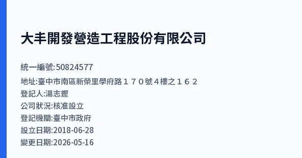 大丰開發營造工程股份有限公司的照片-統編 50824577(臺中市) 公司登記資料與營業項目詳細圖表