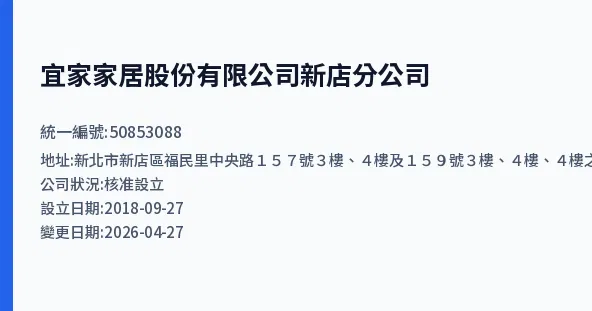 宜家家居股份有限公司新店分公司的照片-統編 50853088(新北市) 公司登記資料與營業項目詳細圖表