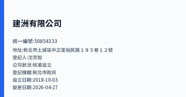 建洲有限公司的照片-統編 50854333(新北市) 公司登記資料與營業項目詳細圖表