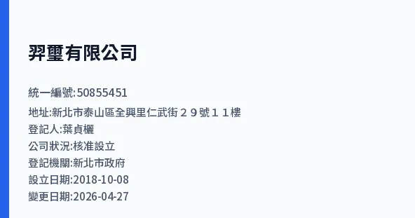 羿璽有限公司的照片-統編 50855451(新北市) 公司登記資料與營業項目詳細圖表