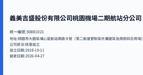 義美吉盛股份有限公司桃園機場二期航站分公司的照片-統編 50881021(桃園市) 公司登記資料與營業項目詳細圖表