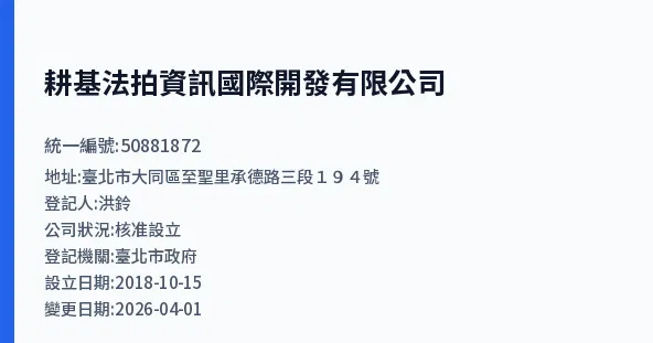 耕基法拍資訊國際開發有限公司的照片-統編 50881872(臺北市) 公司登記資料與營業項目詳細圖表
