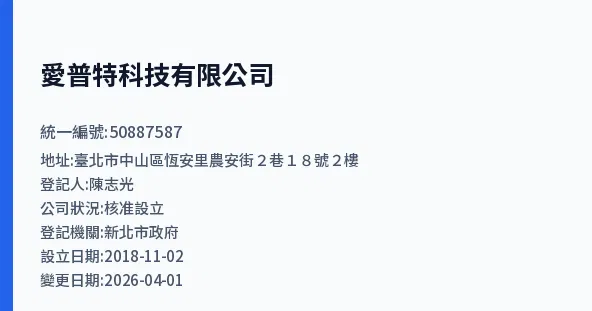 愛普特科技有限公司的照片-統編 50887587(臺北市) 公司登記資料與營業項目詳細圖表