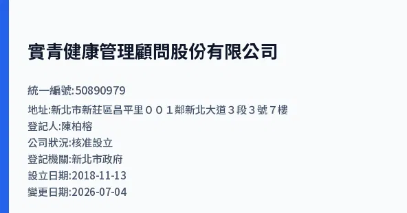 實青健康管理顧問股份有限公司的照片-統編 50890979(新北市) 公司登記資料與營業項目詳細圖表