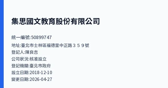 集思國文教育股份有限公司的照片-統編 50899747(臺北市) 公司登記資料與營業項目詳細圖表