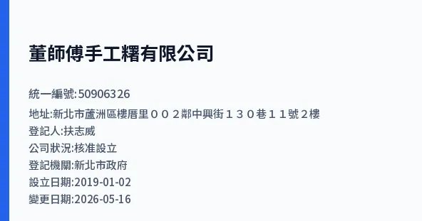 董師傅手工糬有限公司的照片-統編 50906326(新北市) 公司登記資料與營業項目詳細圖表