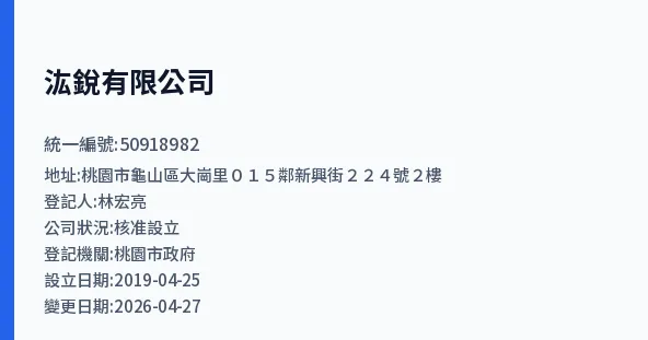 汯銳有限公司的照片-統編 50918982(桃園市) 公司登記資料與營業項目詳細圖表
