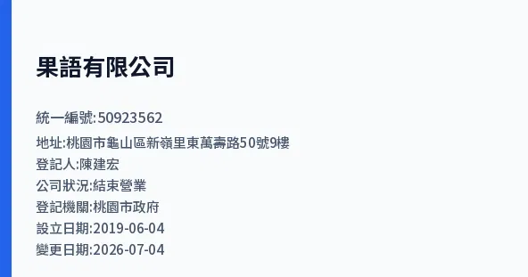 果語有限公司的照片-統編 50923562(桃園市) 公司登記資料與營業項目詳細圖表