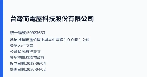 台灣商電屋科技股份有限公司的照片-統編 50923633(桃園市) 公司登記資料與營業項目詳細圖表