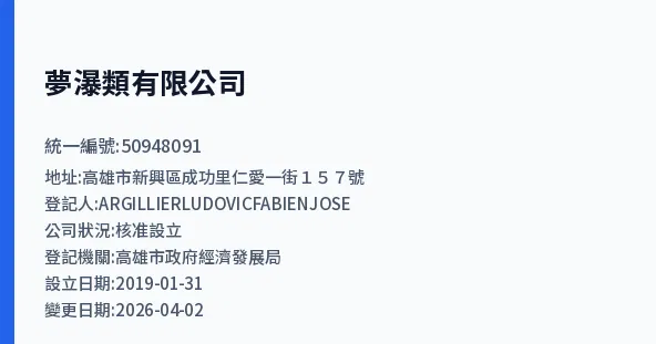 夢瀑類有限公司的照片-統編 50948091(高雄市) 公司登記資料與營業項目詳細圖表