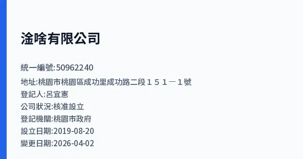 淦啥有限公司的照片-統編 50962240(桃園市) 公司登記資料與營業項目詳細圖表