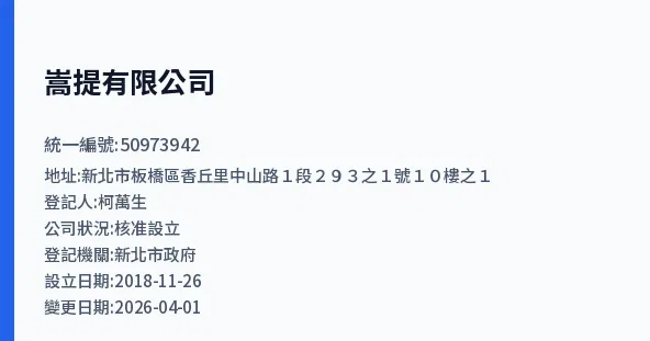 嵩提有限公司的照片-統編 50973942(新北市) 公司登記資料與營業項目詳細圖表