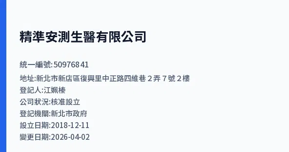 精準安測生醫有限公司的照片-統編 50976841(新北市) 公司登記資料與營業項目詳細圖表