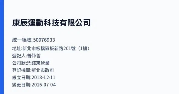 康辰運動科技有限公司的照片-統編 50976933(新北市) 公司登記資料與營業項目詳細圖表
