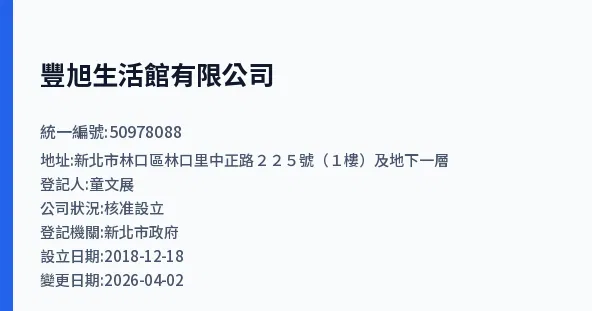 豐旭生活館有限公司的照片-統編 50978088(新北市) 公司登記資料與營業項目詳細圖表