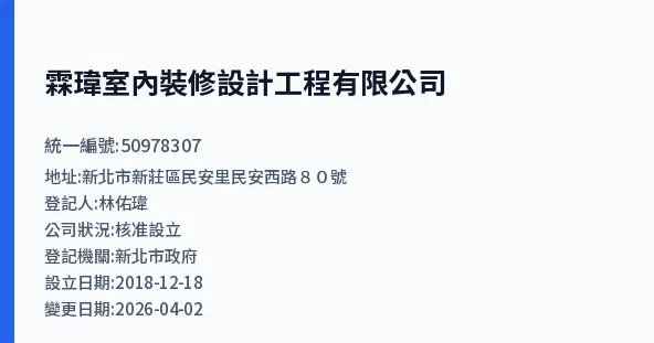 霖瑋室內裝修設計工程有限公司的照片-統編 50978307(新北市) 公司登記資料與營業項目詳細圖表