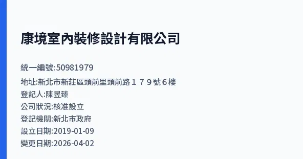 康境室內裝修設計有限公司的照片-統編 50981979(新北市) 公司登記資料與營業項目詳細圖表