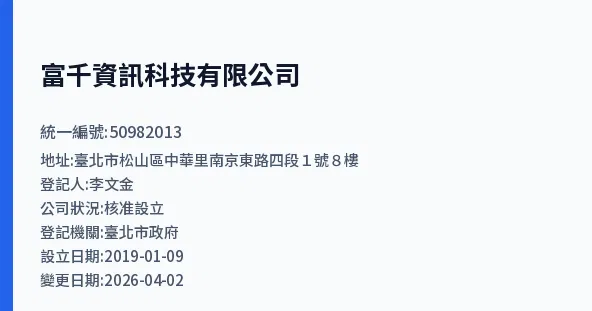 富千資訊科技有限公司的照片-統編 50982013(臺北市) 公司登記資料與營業項目詳細圖表