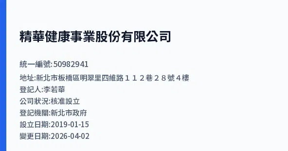 精華健康事業股份有限公司的照片-統編 50982941(新北市) 公司登記資料與營業項目詳細圖表