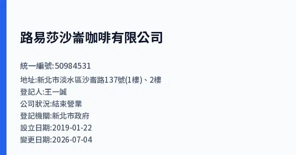 路易莎沙崙咖啡有限公司的照片-統編 50984531(新北市) 公司登記資料與營業項目詳細圖表