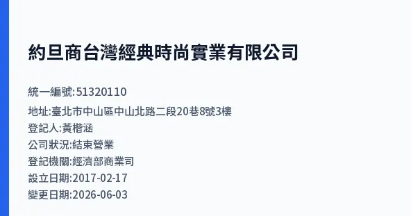 約旦商台灣經典時尚實業有限公司的照片-統編 51320110(臺北市) 公司登記資料與營業項目詳細圖表