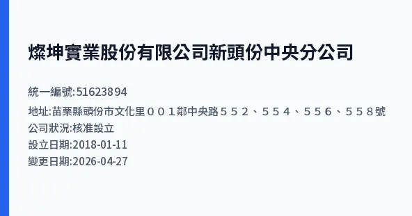 燦坤實業股份有限公司新頭份中央分公司的照片-統編 51623894(苗栗縣) 公司登記資料與營業項目詳細圖表