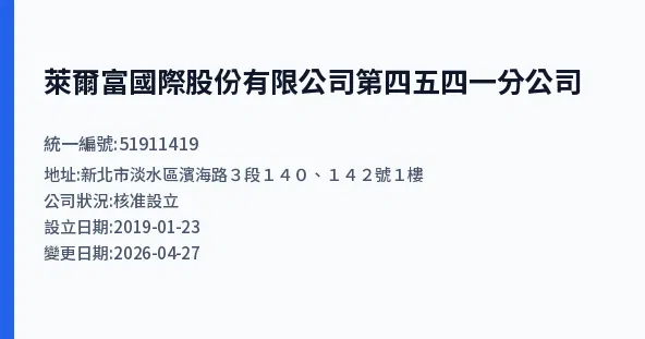 萊爾富國際股份有限公司第四五四一分公司的照片-統編 51911419(新北市) 公司登記資料與營業項目詳細圖表