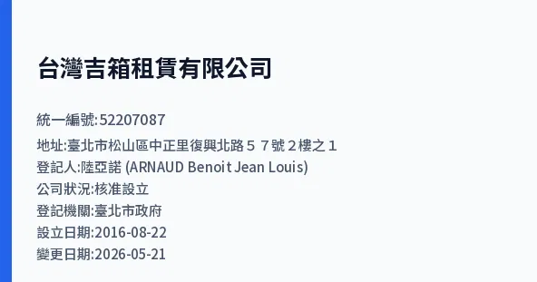 台灣吉箱租賃有限公司的照片-統編 52207087(臺北市) 公司登記資料與營業項目詳細圖表