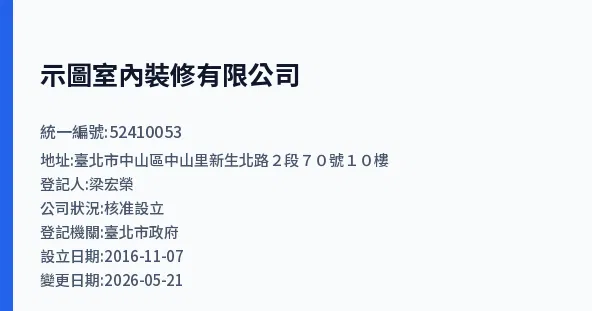 示圖室內裝修有限公司的照片-統編 52410053(臺北市) 公司登記資料與營業項目詳細圖表