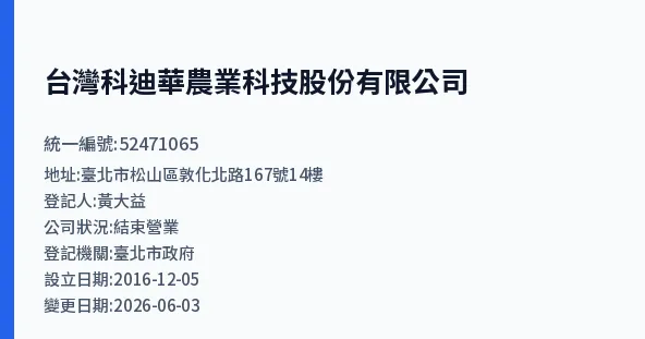 台灣科迪華農業科技股份有限公司的照片-統編 52471065(臺北市) 公司登記資料與營業項目詳細圖表
