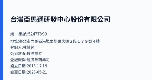 台灣亞馬遜研發中心股份有限公司的照片-統編 52477899(臺北市) 公司登記資料與營業項目詳細圖表