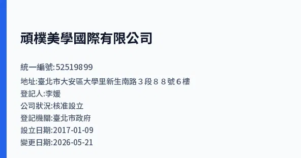 頑樸美學國際有限公司的照片-統編 52519899(臺北市) 公司登記資料與營業項目詳細圖表