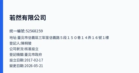 若然有限公司的照片-統編 52568259(臺北市) 公司登記資料與營業項目詳細圖表