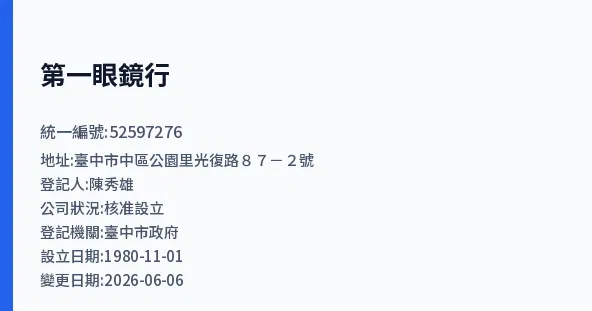 第一眼鏡行的照片-統編 52597276(臺中市) 公司登記資料與營業項目詳細圖表