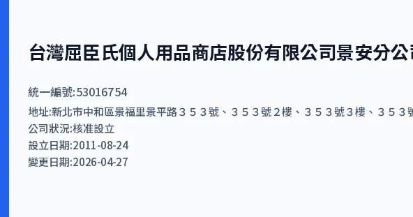 台灣屈臣氏個人用品商店股份有限公司景安分公司的照片-統編 53016754(新北市) 公司登記資料與營業項目詳細圖表