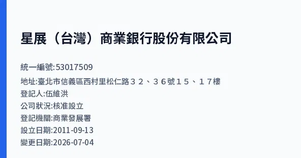 星展(台灣)商業銀行股份有限公司的照片-統編 53017509(臺北市) 公司登記資料與營業項目詳細圖表